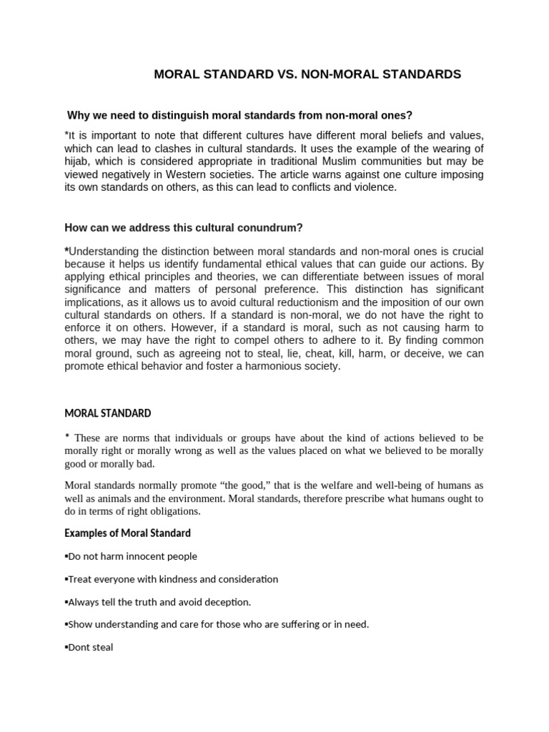 Distinguishing Moral and Non-Moral Standards | PDF | Morality | Career ...
