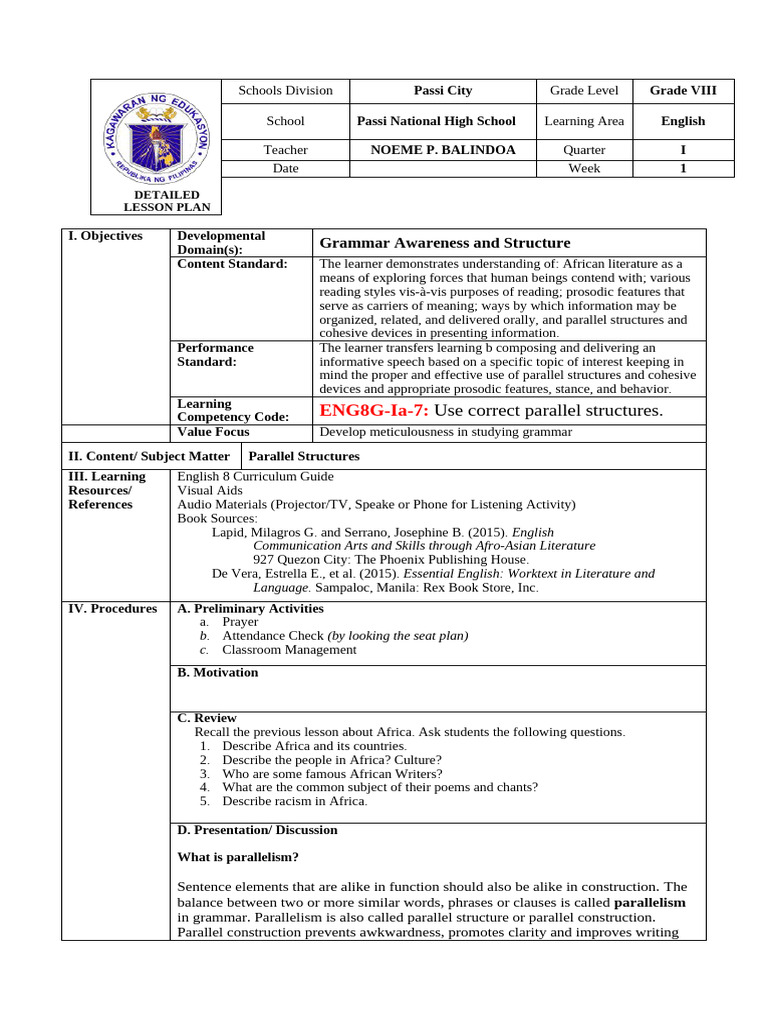 DLP ENG-8 No. 3 Parallelism Ok | PDF