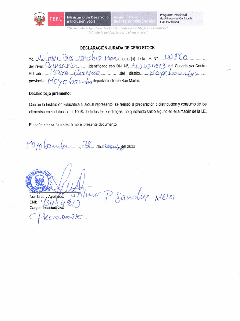 Declaracion Jurada Cero Stock | PDF