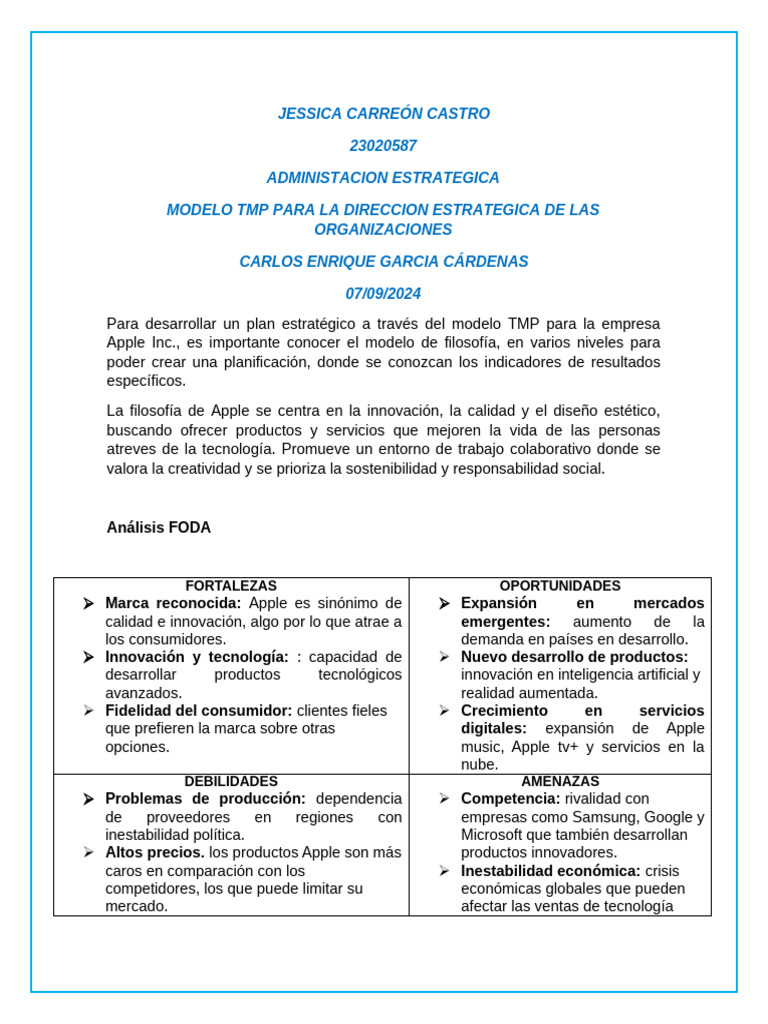 Jessica Carreón Modelo TMP Direccion Estratetica | PDF