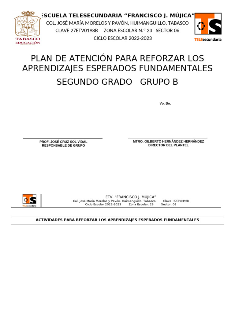 Plan De Reforzamiento 2b Pdf