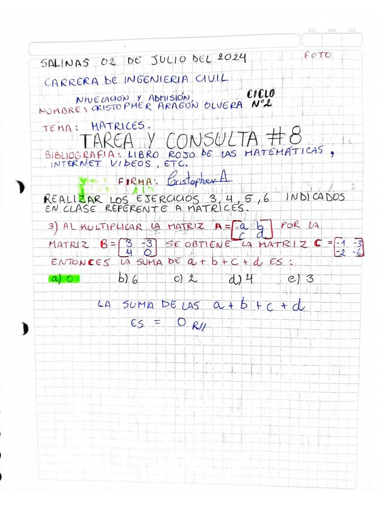 Tarea y Consulta #8 Álgebra - Cristopher Alexander Aragón Olvera | PDF