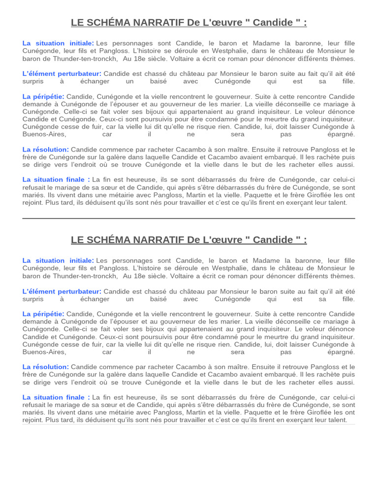 LE SCHÉMA NARRATIF De Candide | PDF