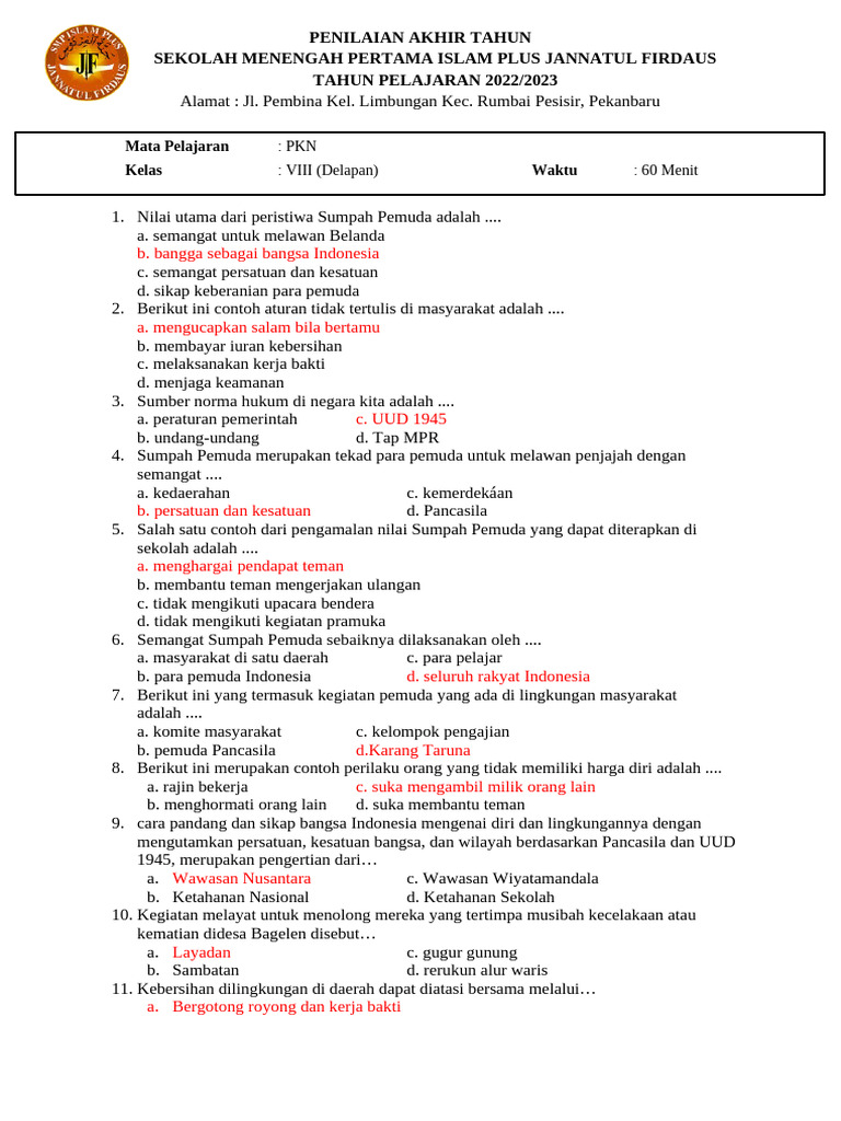 Soal Pas PKN Kelas 8 | PDF