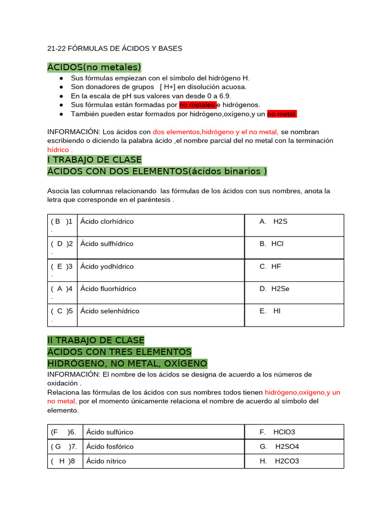 FÓRMULAS DE ÁCIDOS Y BASES Mario Aguirre | PDF
