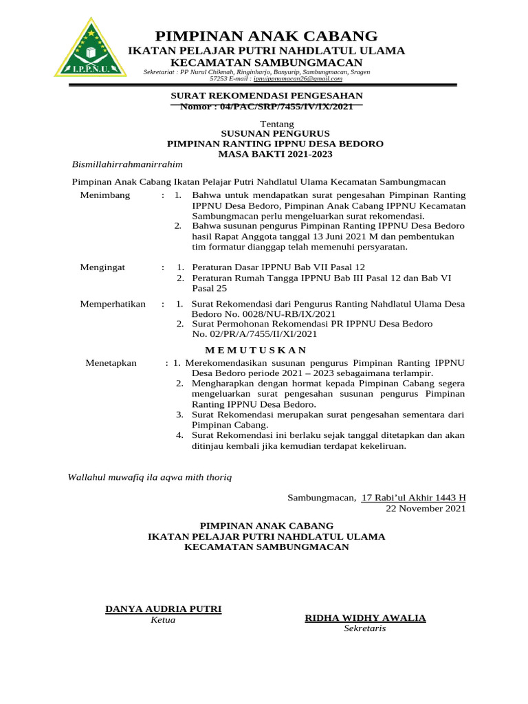 Contoh Rekom Ranting (PAC) | PDF