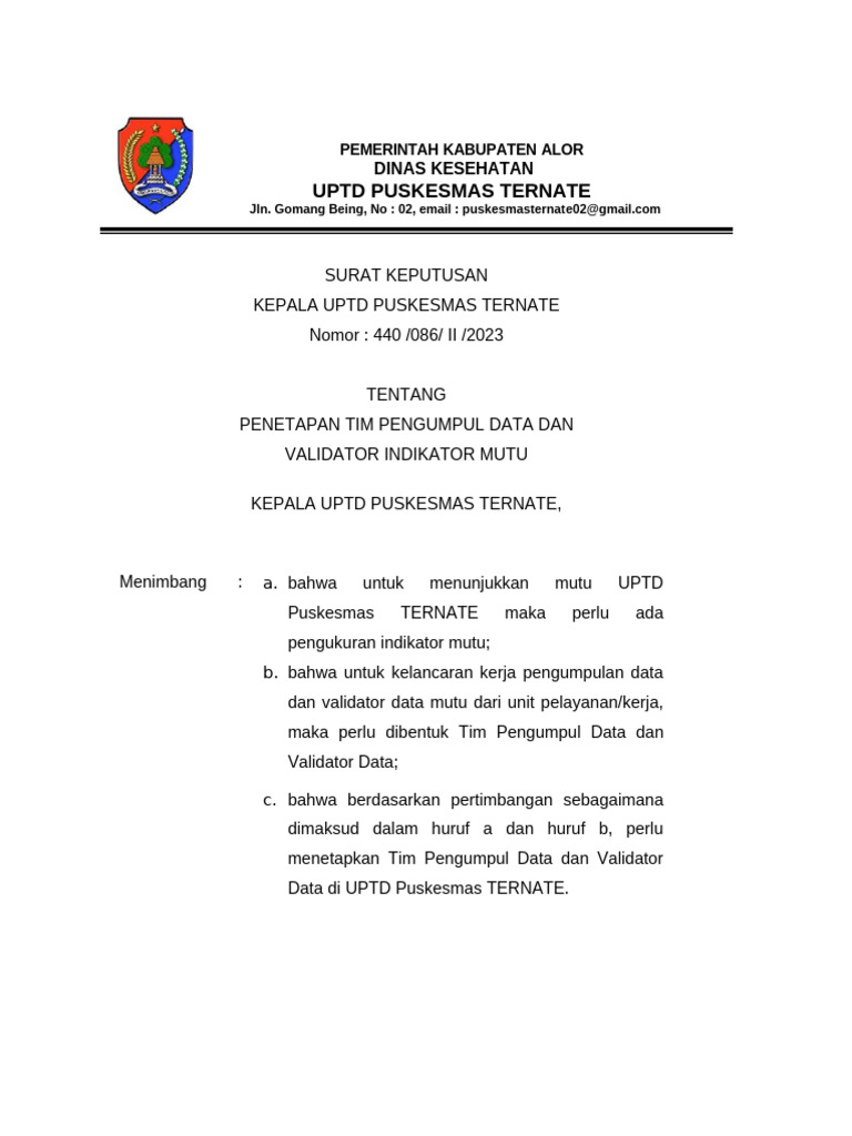 SK Tim Pengumpul Data Dan Validator | PDF