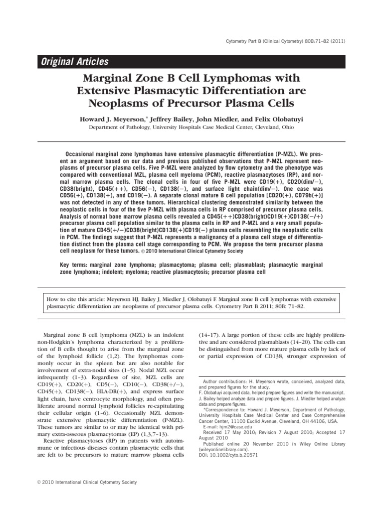 Marginal Zone B Cell Lymphomas With Extensive Plasmacytic ...