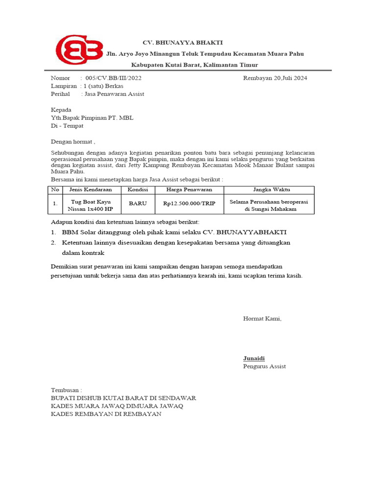 Surat Penawaran PT - MBL. | PDF