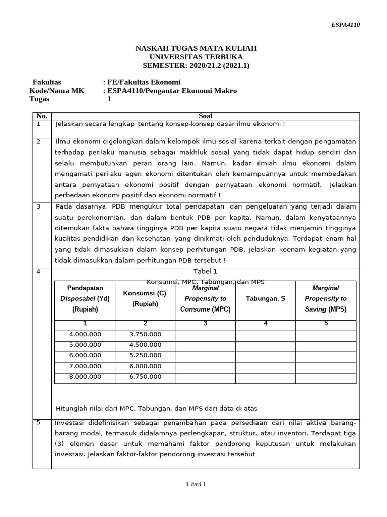 TMK 1 Pengantar Ekonomi Makro PDF | PDF