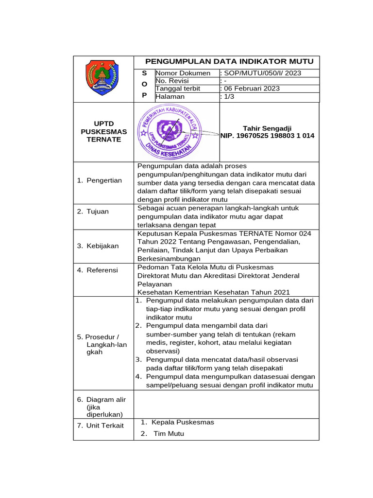 Sop Pengumpulan Data Indikator Mutu | PDF