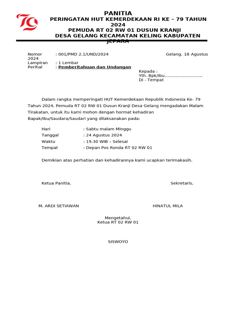 Surat Undangan Malam Tirakatan | PDF