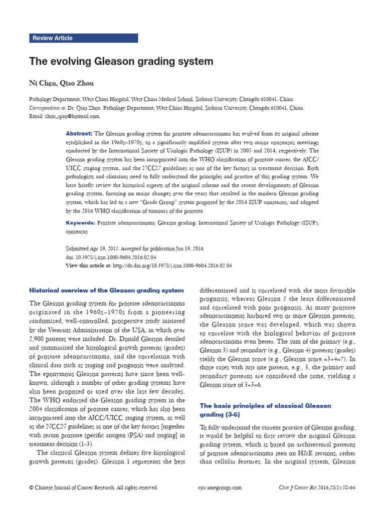 The Evolving Gleason Grading System: Ni Chen, Qiao Zhou | PDF