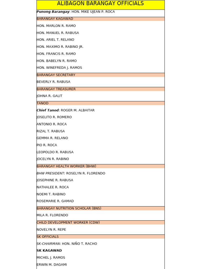 Barangay Alibagon Barangay Officials | PDF
