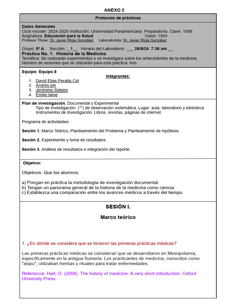 Práctica 1. Hist. Medicina. Educación Salud | PDF