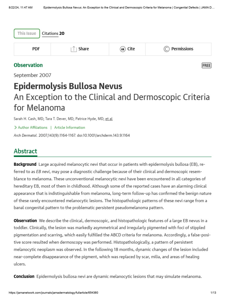 Epidermolysis Bullosa Nevus: An Exception To The Clinical and ...