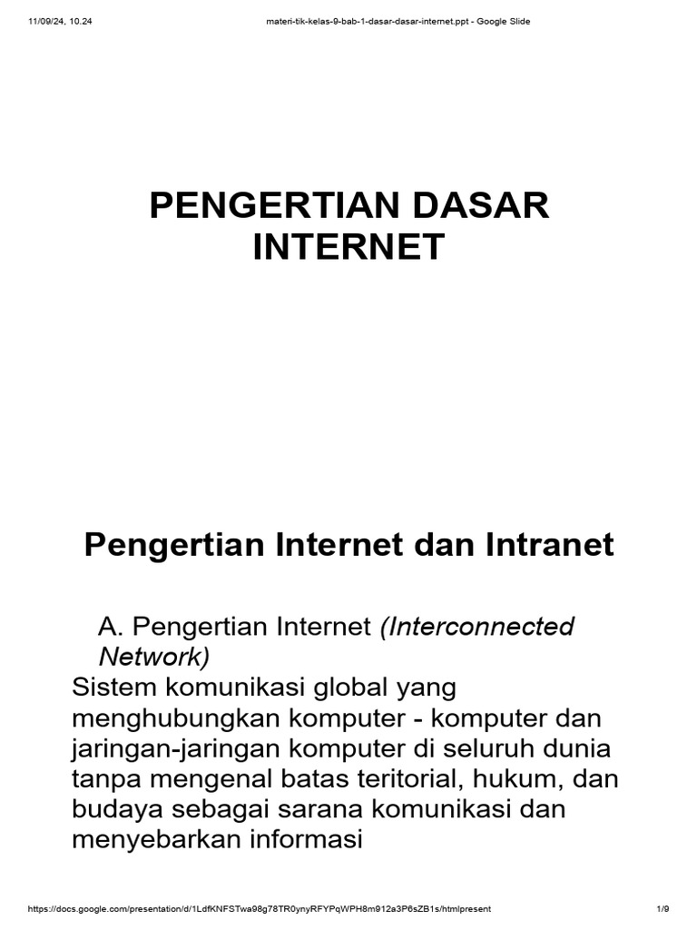 Materi-Tik-Kelas-9-Bab-1-Dasar-Dasar-Internet - PPT - Google Slide | PDF