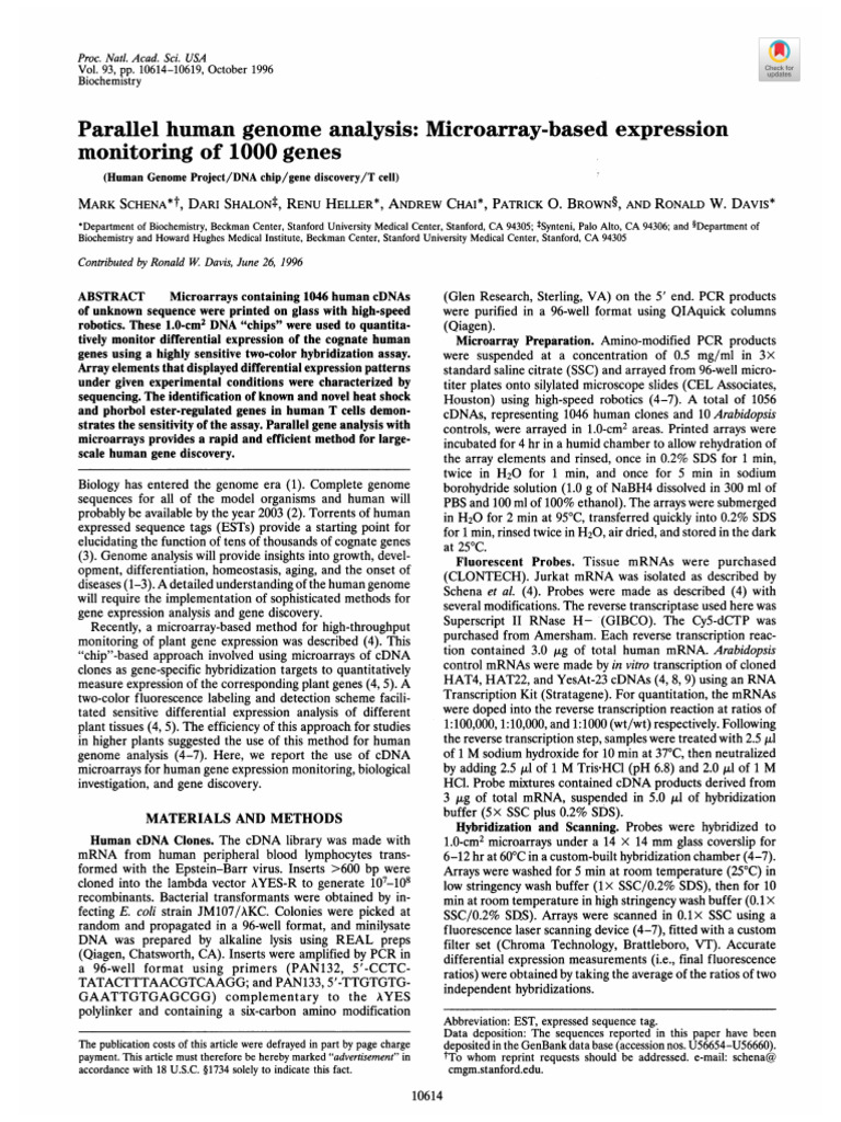 Schena Et Al 1996 Parallel Human Genome Analysis Microarray Based ... Schena Et Al 1996 Parallel Human Genome Analysis Microarray Based ...