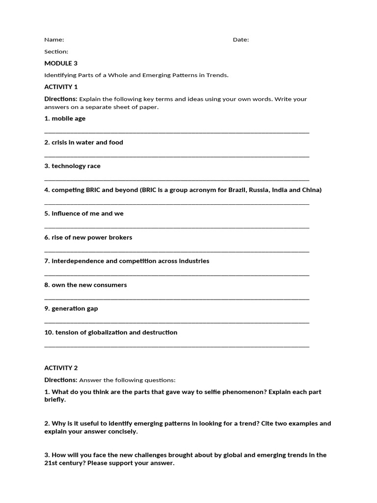 Trends Worksheet 3 | PDF