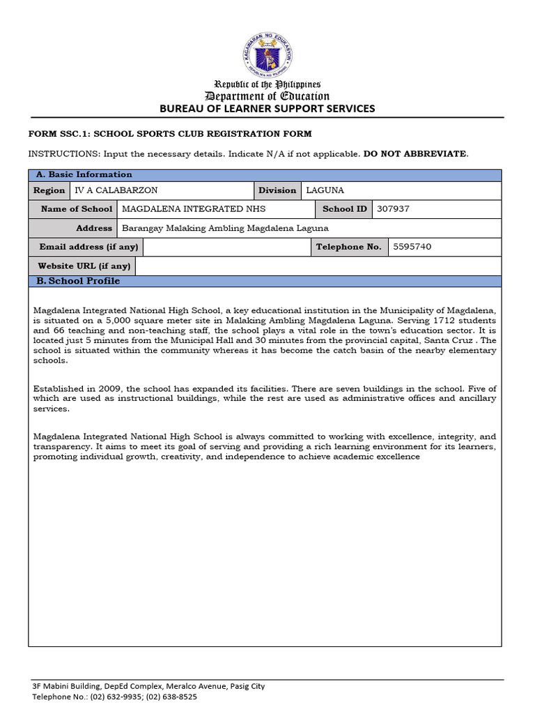 School Sports Club Registration Form | PDF