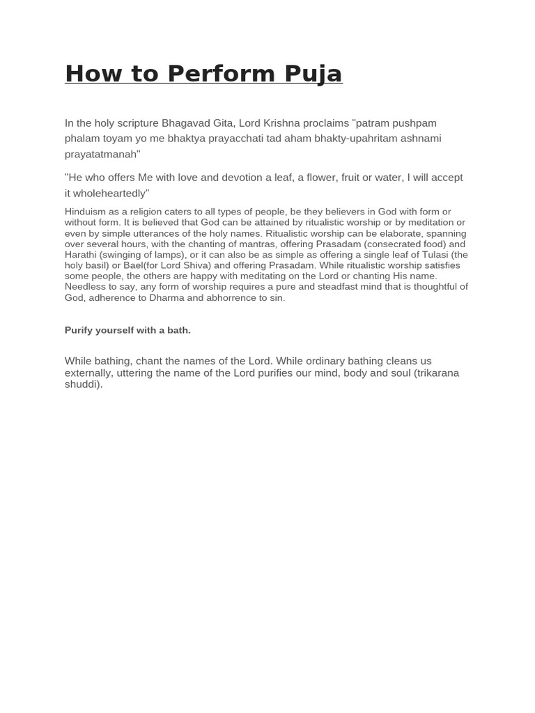 How to Perform Puja | PDF