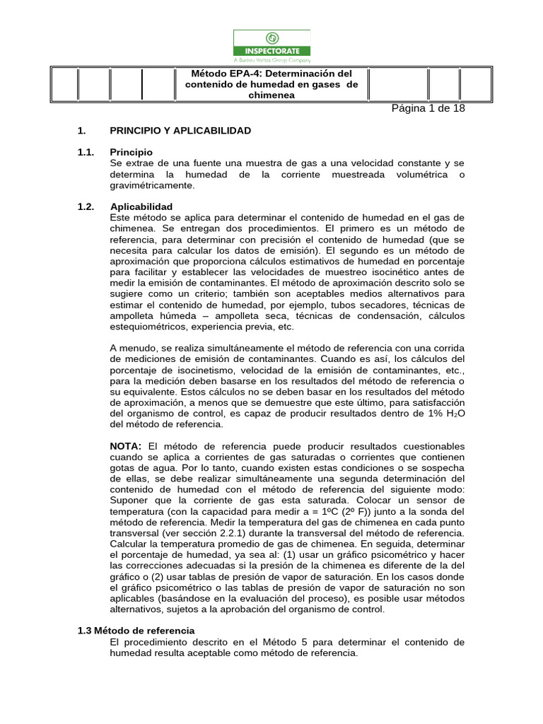 Metodo 4 Usepa | PDF | Humedad | Gases
