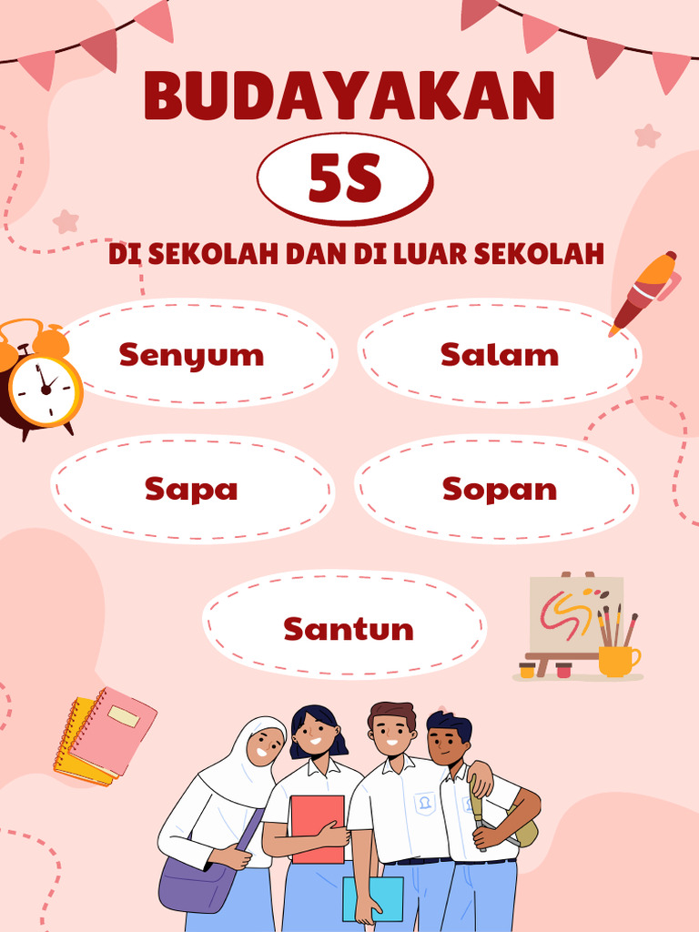 Merah Ilustrasi Poster Budayakan 5S Di Sekolah (1) | PDF