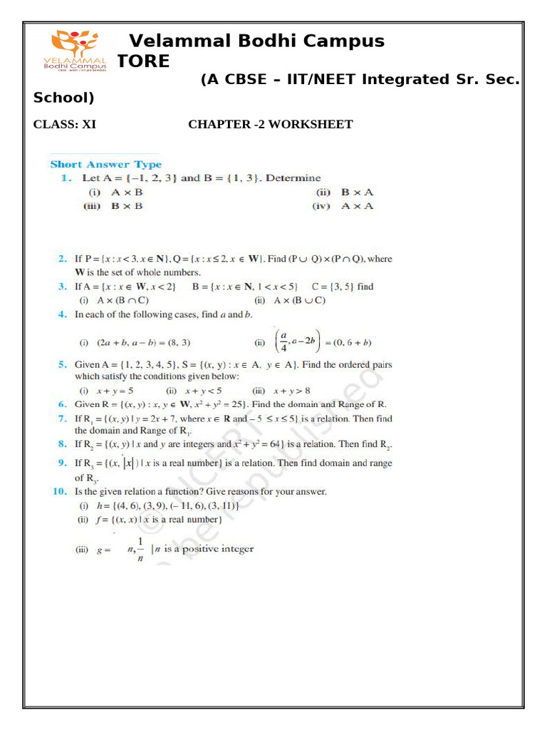 CLASS 11 relation worksheet | PDF