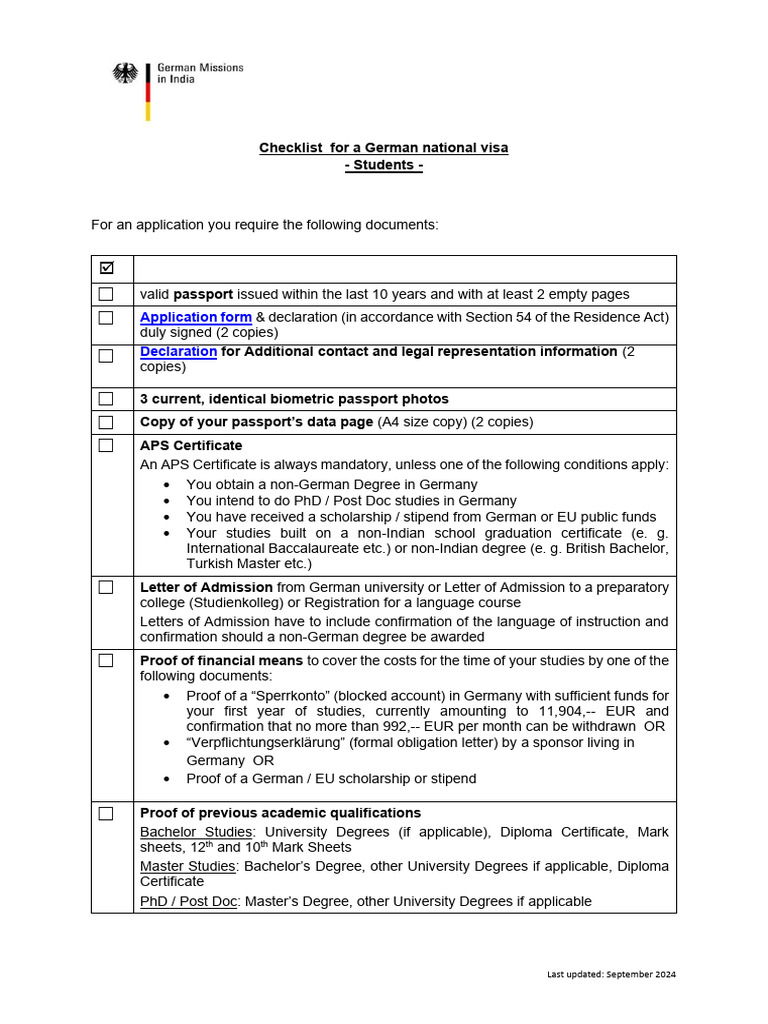 Student Visa Checklist | PDF