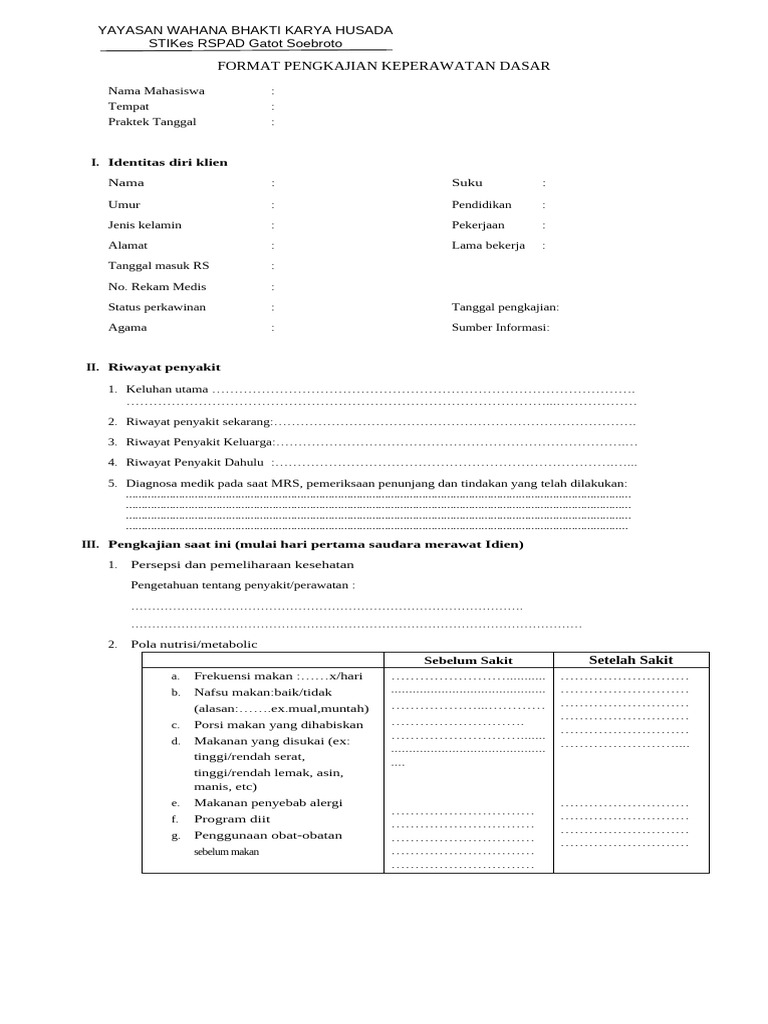 Format Pengkajian Keperawatan Dasar 2024 | PDF