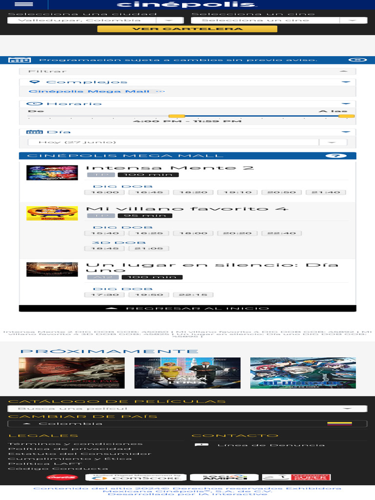 .Cocarteleravalledupar Colombiacinepolis Mega Mall | PDF