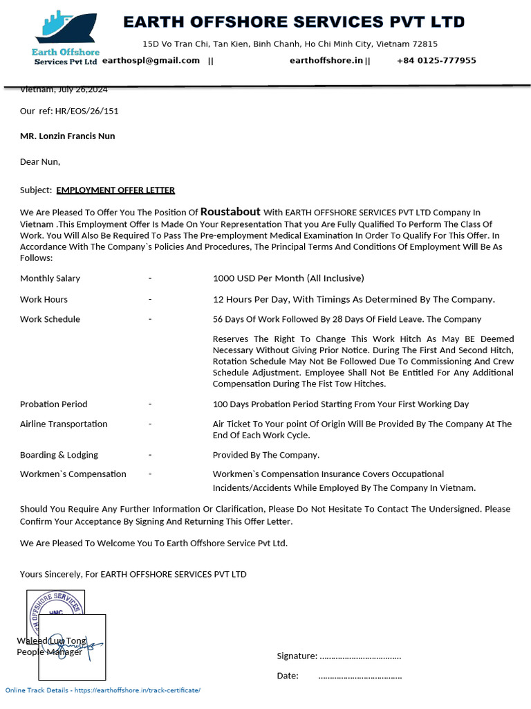 Raghvendra Singh Offer Letter | PDF