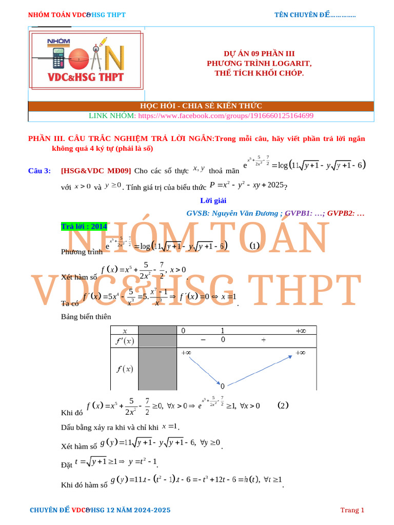 PHẦN III CÂU 3 4 HSG LỚP 12 ĐỀ 09 Làm trên mẫu | PDF