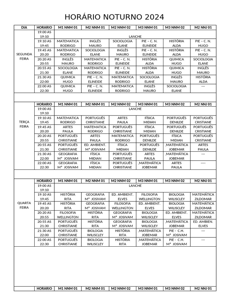 Horário Noturno | PDF