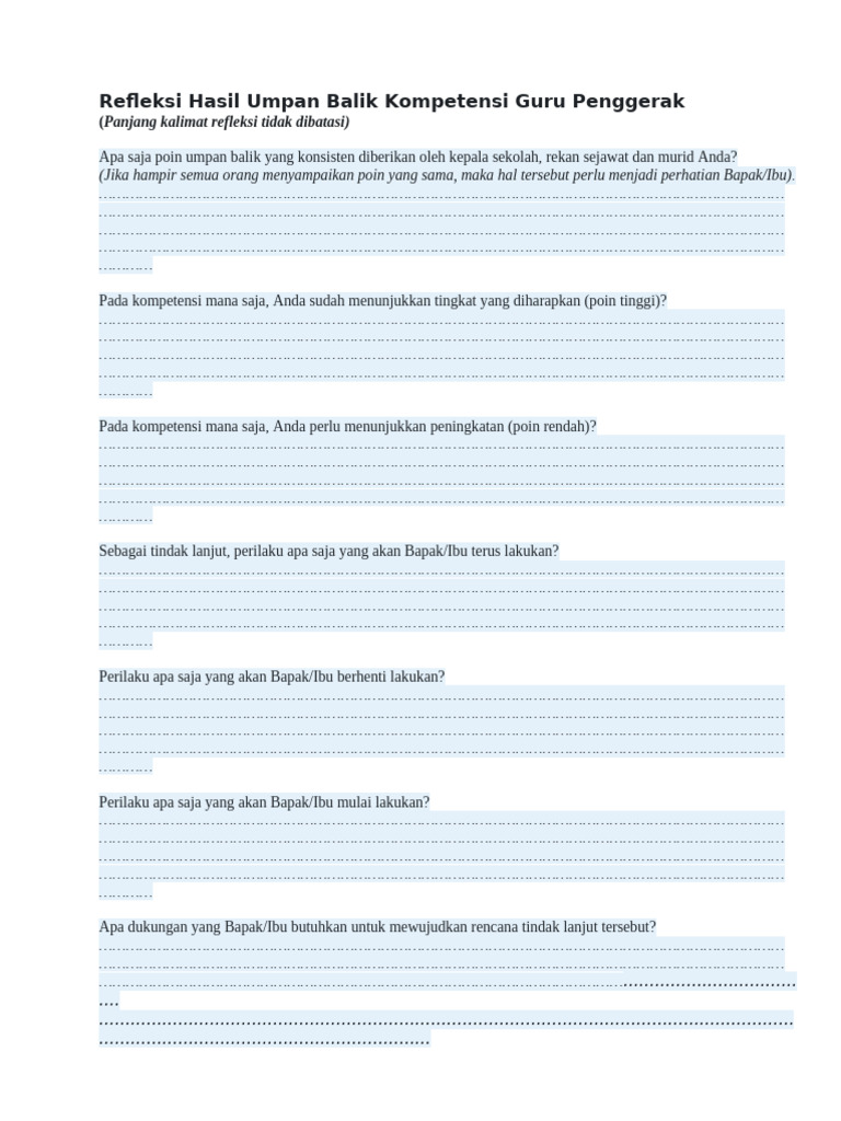 Angket ---Refleksi Hasil Umpan Balik Kompetensi Guru Penggerak | PDF Angket ---Refleksi Hasil Umpan Balik Kompetensi Guru Penggerak | PDF