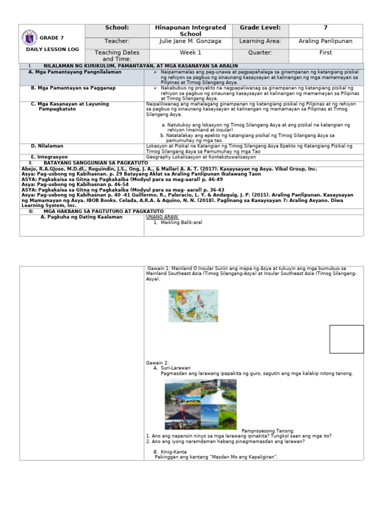 Matatag Daily Lesson Log ..... Ap 7 | PDF
