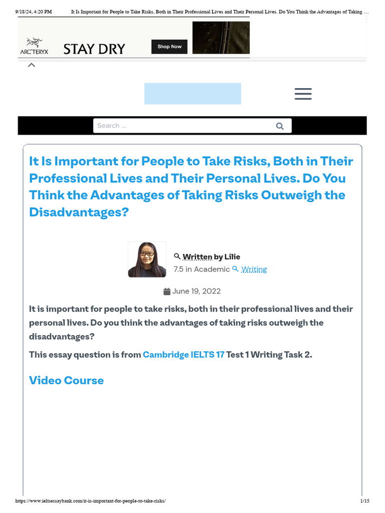 It Is Important For People To Take Risks, Both in Their Professional ...