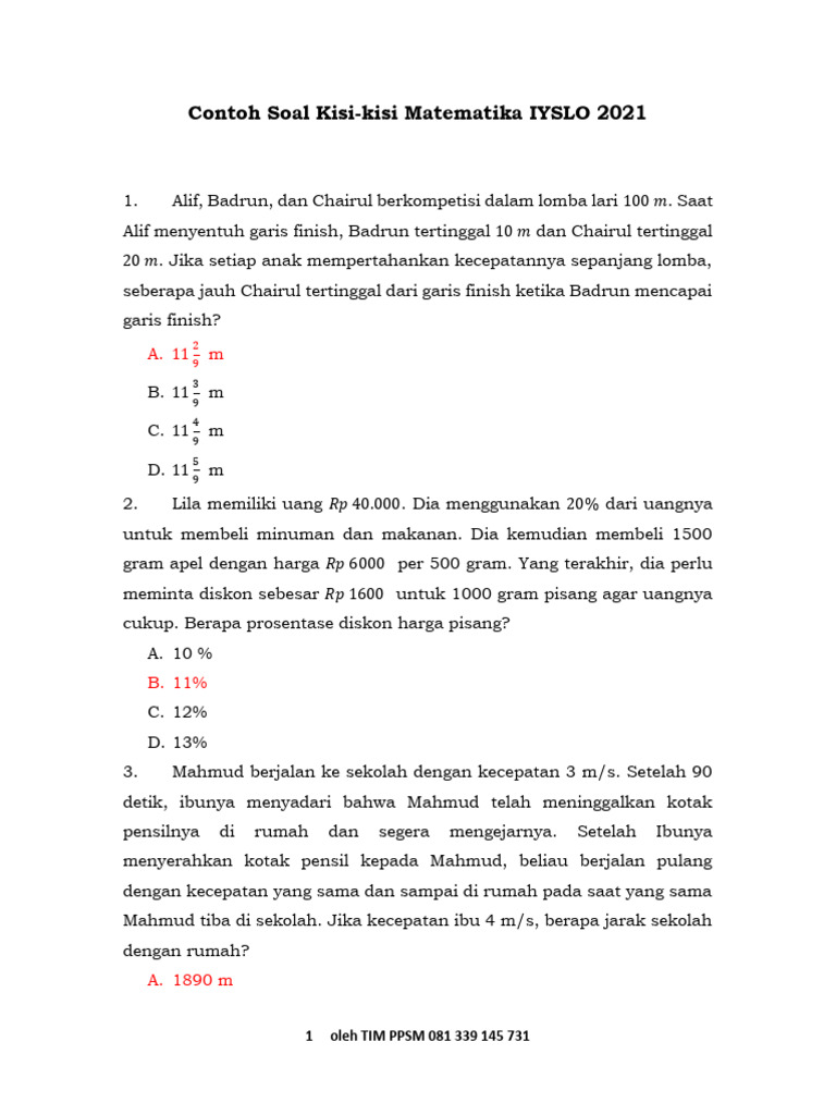Contoh Soal Matematika Kelas 4-5-6 | PDF