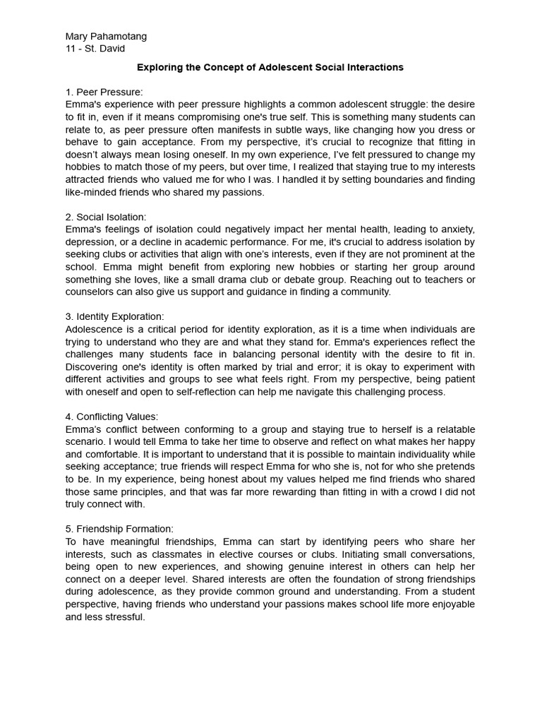 Exploring The Concept of Adolescent Social Interaction | PDF