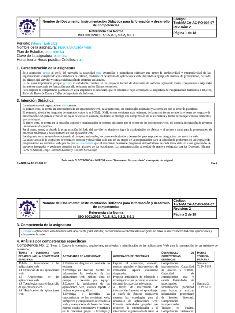Instrumentación Didactica Prog Web | PDF