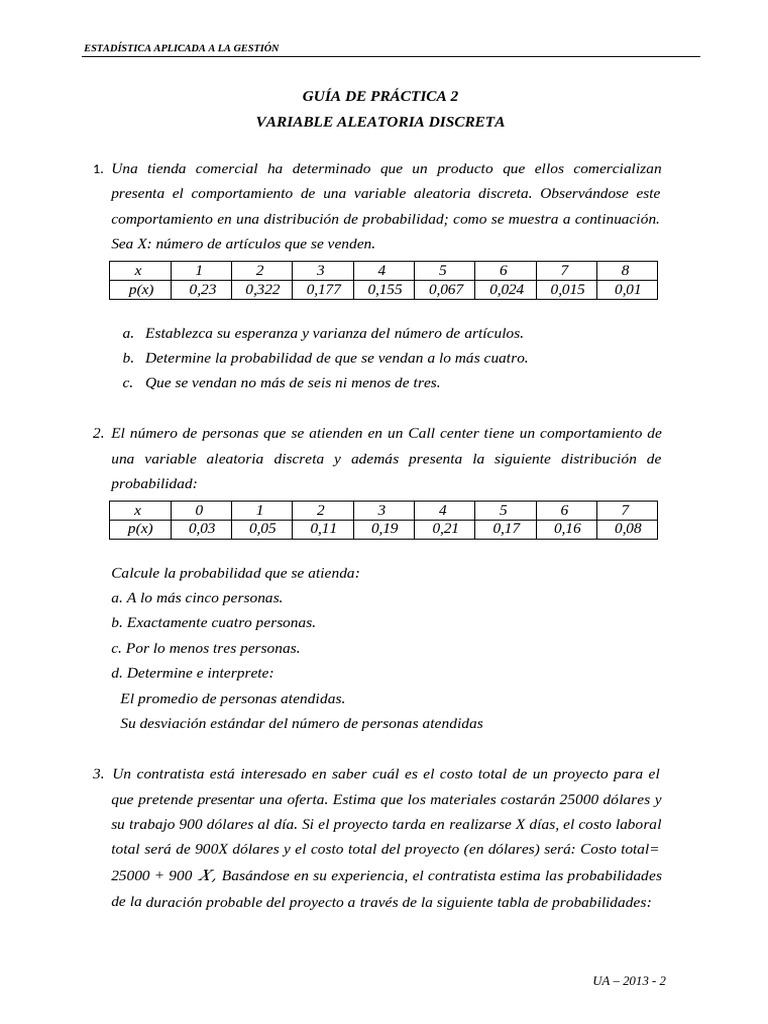Practica 1 - Variable Discreta | PDF