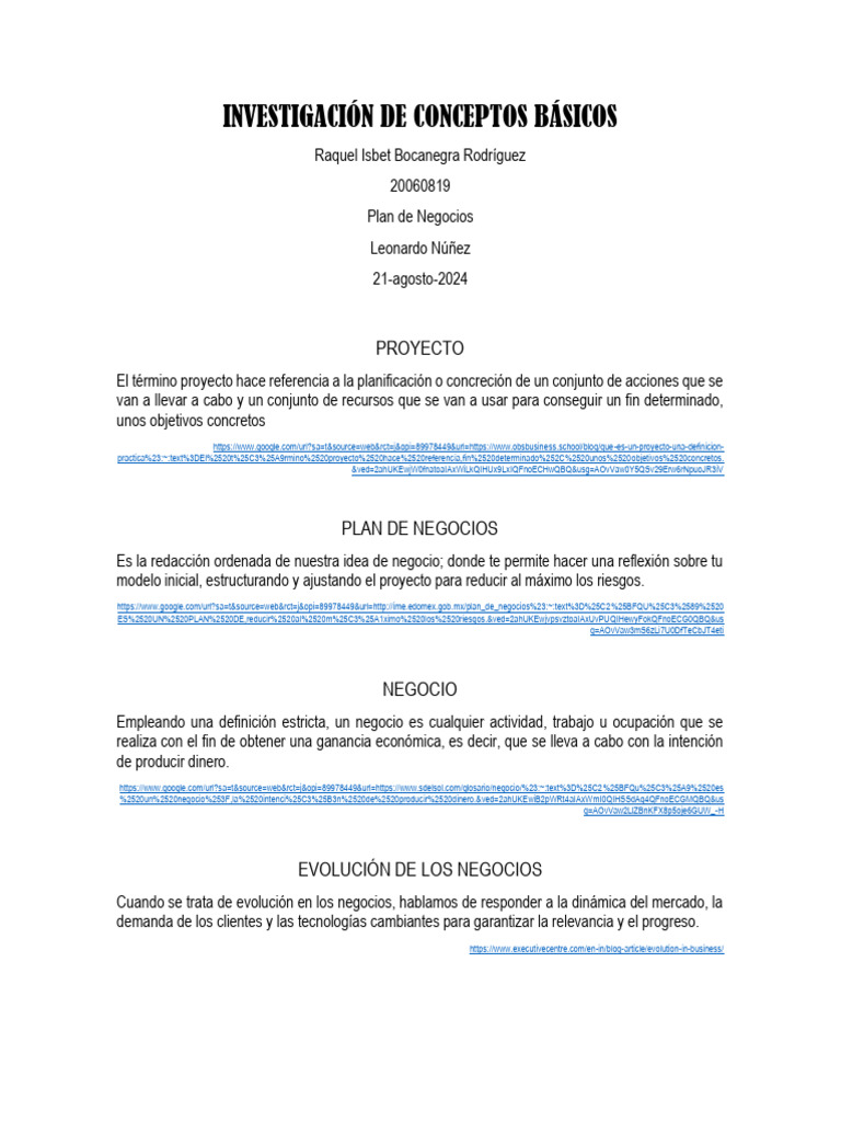 Investigación de Conceptos Básicos | PDF | Plan de negocios | Business