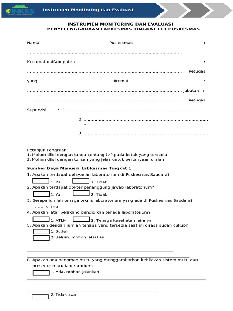 Instrumen Monev Labkesmas Tk. I | PDF