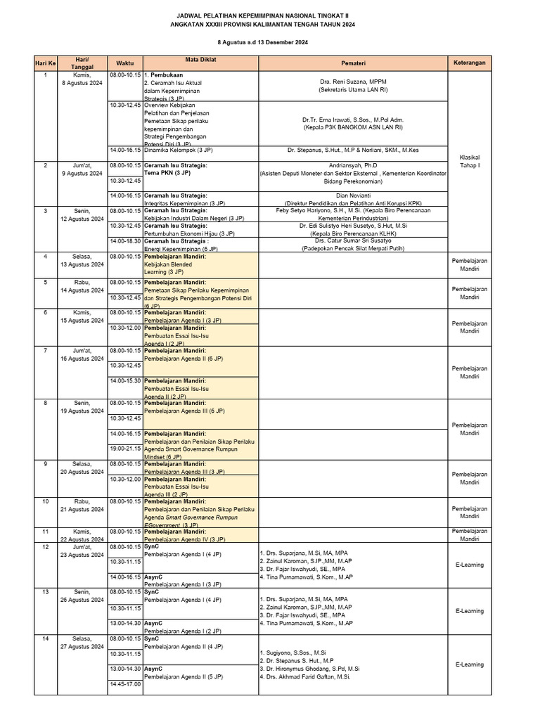 Jadwal - PKN II - 2024 (Baru) New 3 September 2024 | PDF