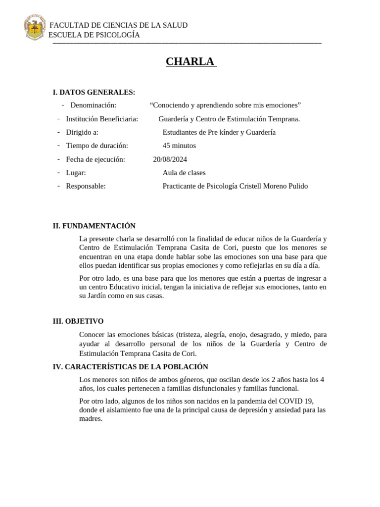 ESQUEMA DE CHARLA (1) Las Emciones | PDF
