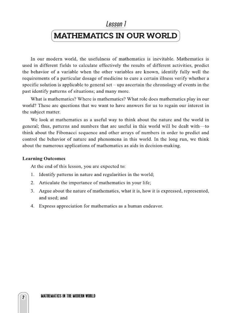 Chapter 1 Lesson 1 - Mathematics in Our World | PDF