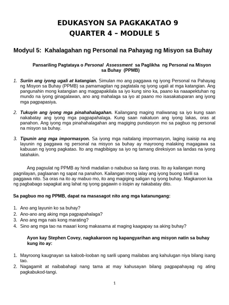 ESP 9 Q4 Module 5 2 | PDF
