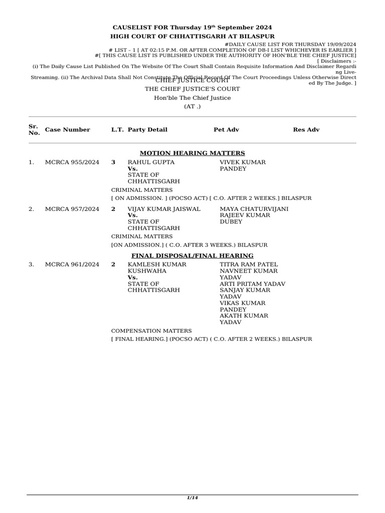 Display Causelist PDF | PDF