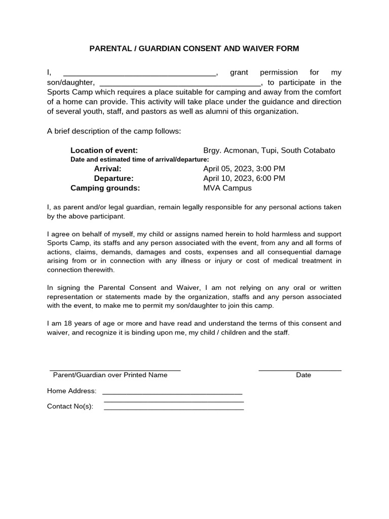 Parental Consent and Waiver Form | PDF