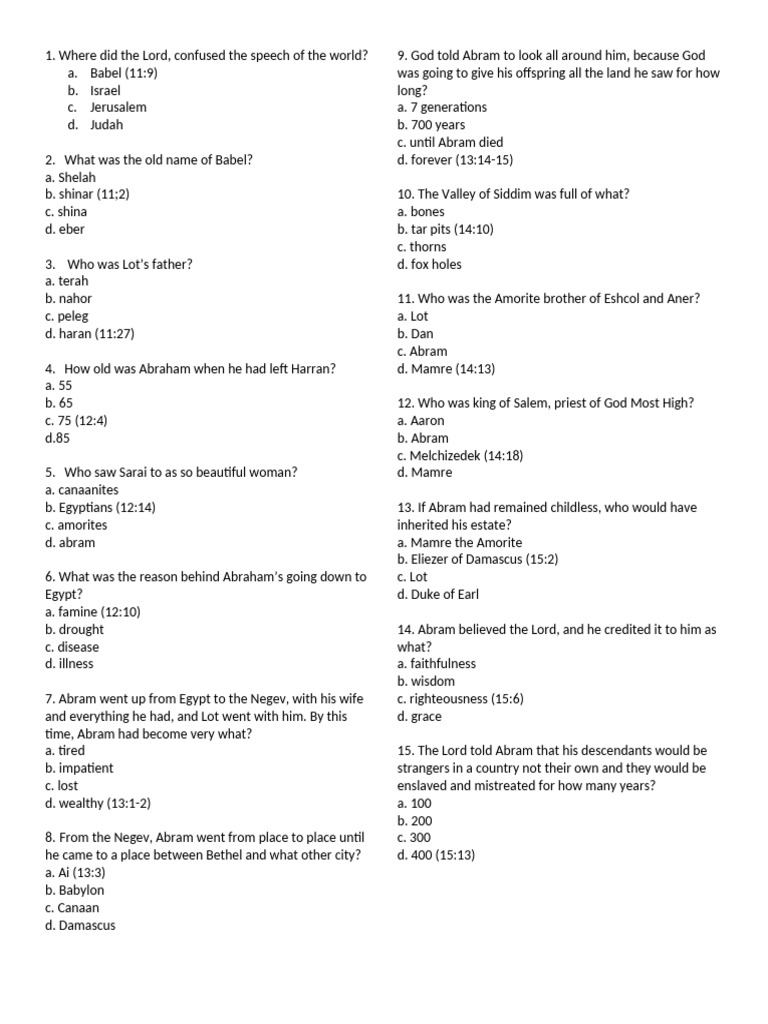 Quiz Genesis 11 15 | PDF